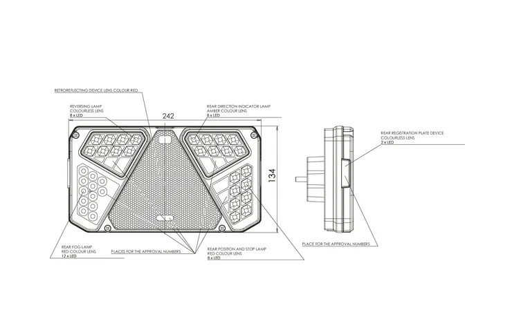 Daudzfunkciju aizmugures (laba puse) gaismas gaismas diode, taisnstūra ...