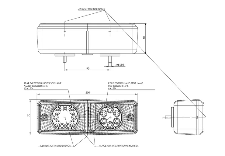 Daudzfunkciju aizmugures (laba puse) gaismas gaismas diode, taisnstūra ...